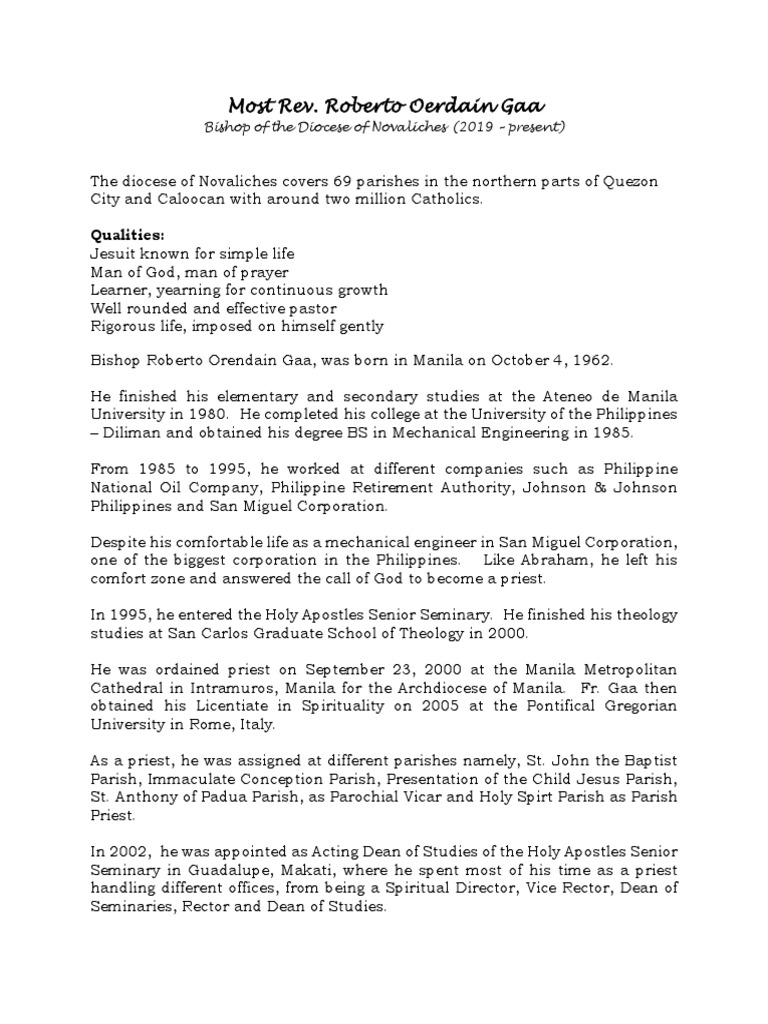 Bishop Roberto Oerdain Gaa leads Novaliches Diocese | PDF | Christian ...