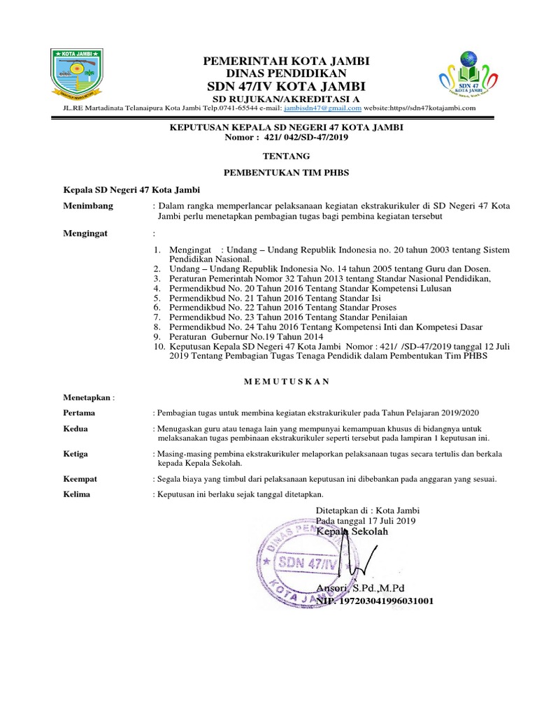 Pembentukan Tim PHBS SDN 47 Jambi | PDF