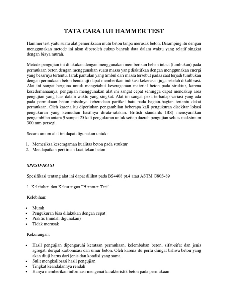 Tata Cara Uji Hammer Test | PDF