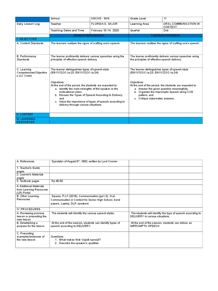 DLL Types of Speeches Accdg To Delivery | PDF | Question | Applied ...