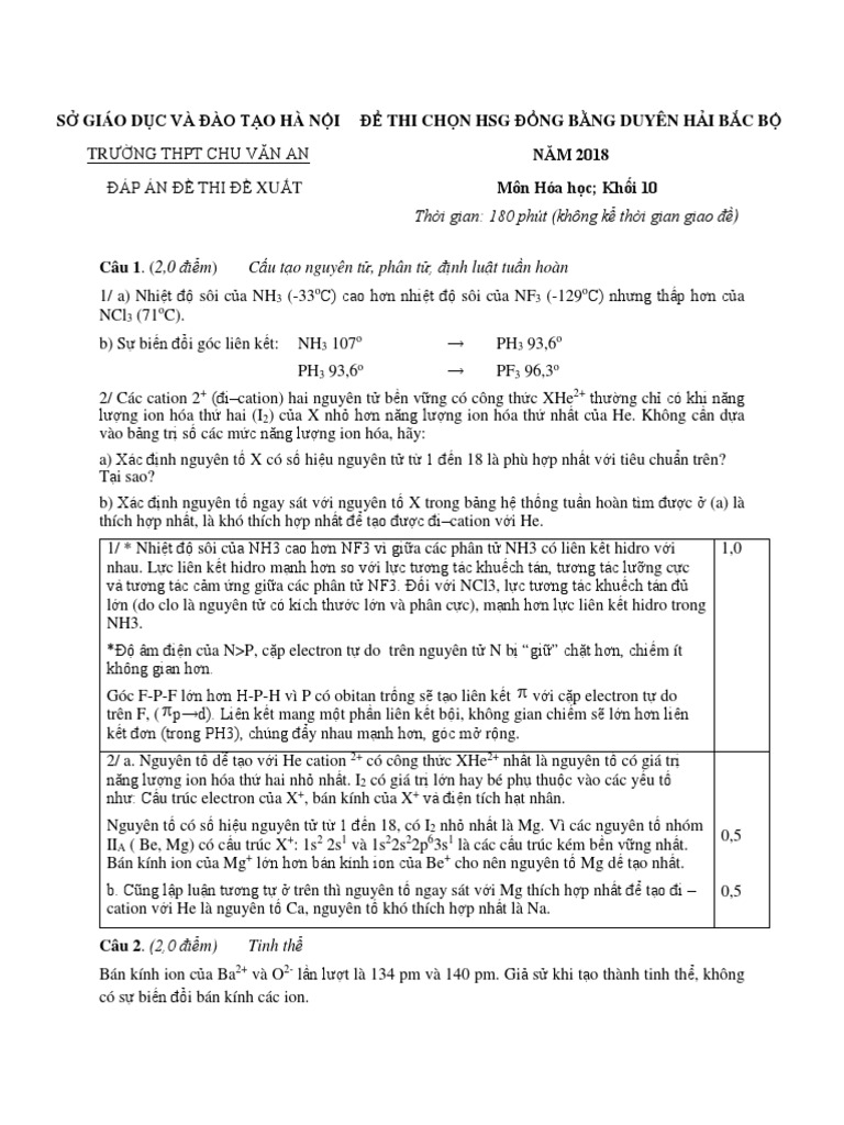1.HDC Va Dap An Hoahoc - Khoi 10 - ChuVanAn - HN | PDF