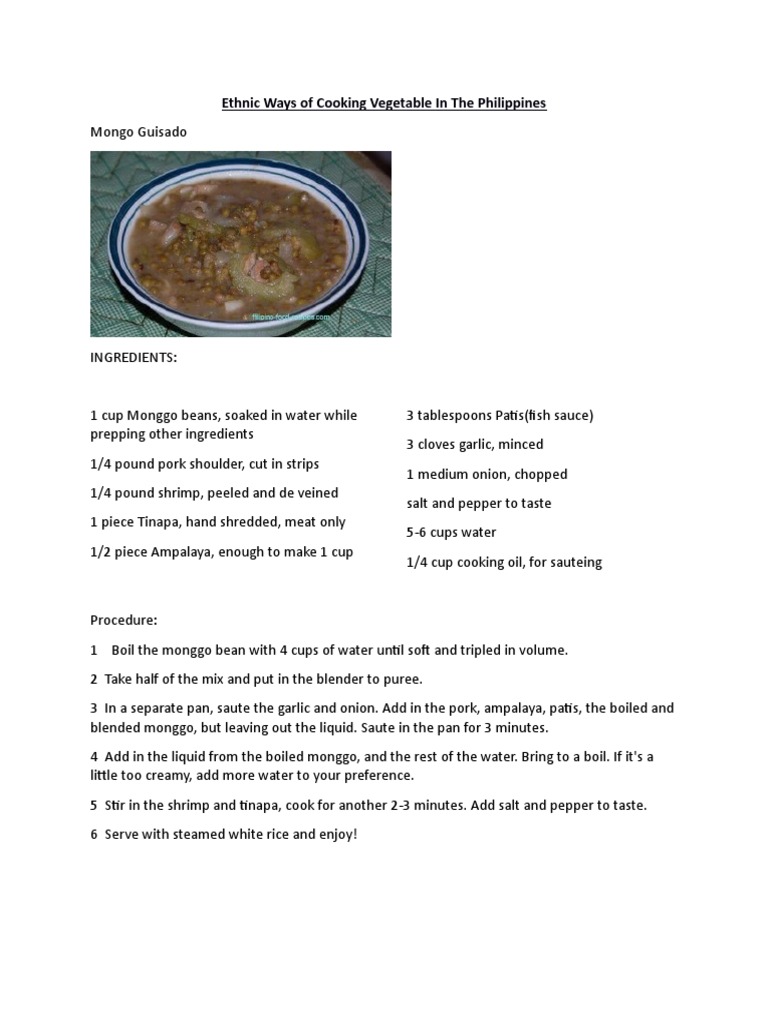 Filipino Vegetable Cooking Methods | PDF | Garlic | Tofu