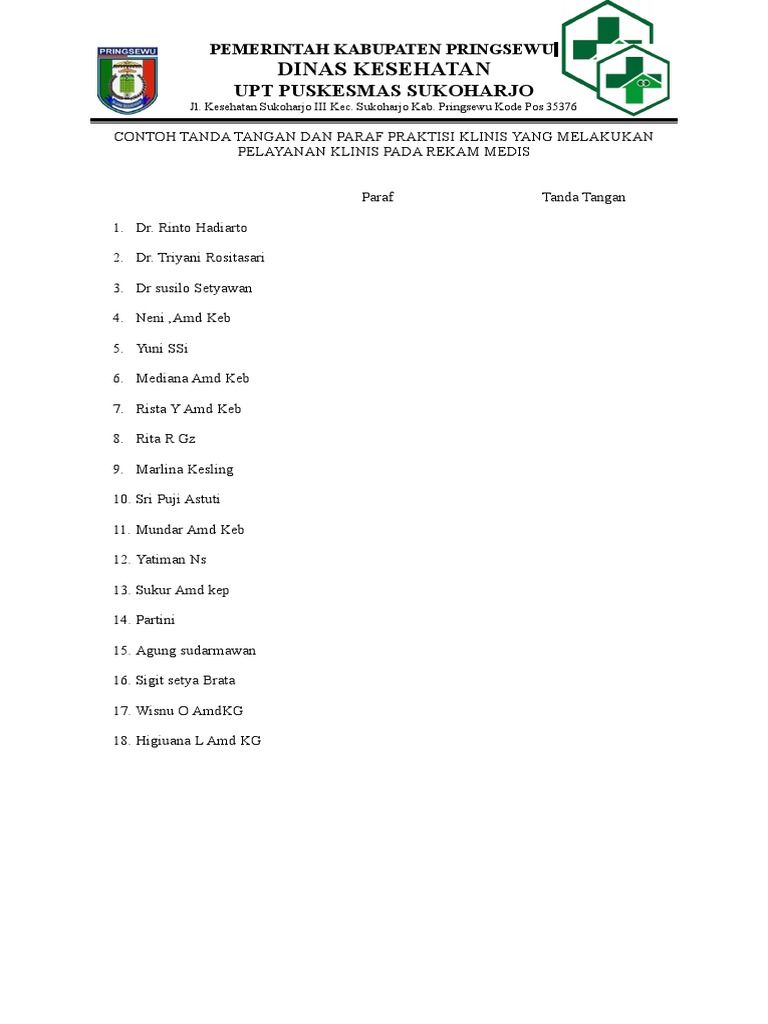 Contoh Tanda Tangan dan Paraf Praktisi Klinis | PDF