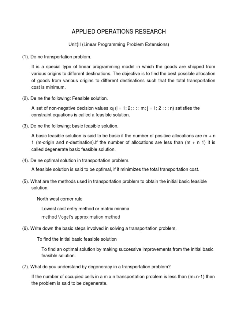 Transportation Problem 2 Marks | PDF | Mathematical Optimization | Linear Programming