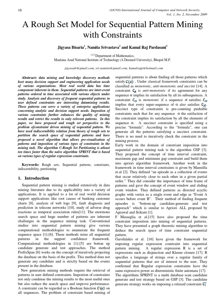 A Rough Set Model For Sequential Pattern Mining With Constraints | PDF | Relational Database ...