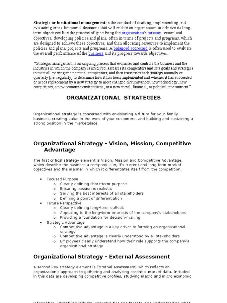 Organizational Strategies: Strategic or Institutional Management Is The ...