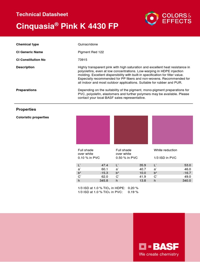 Cinquasia Pink K 4430 FP | PDF | Polyvinyl Chloride | Titanium Dioxide