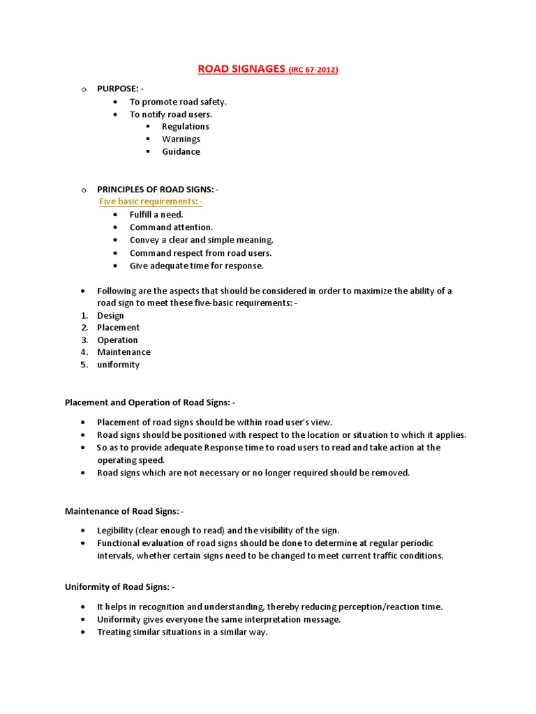 Irc 67-2012 (Road Signages) | PDF | Road | Road Transport