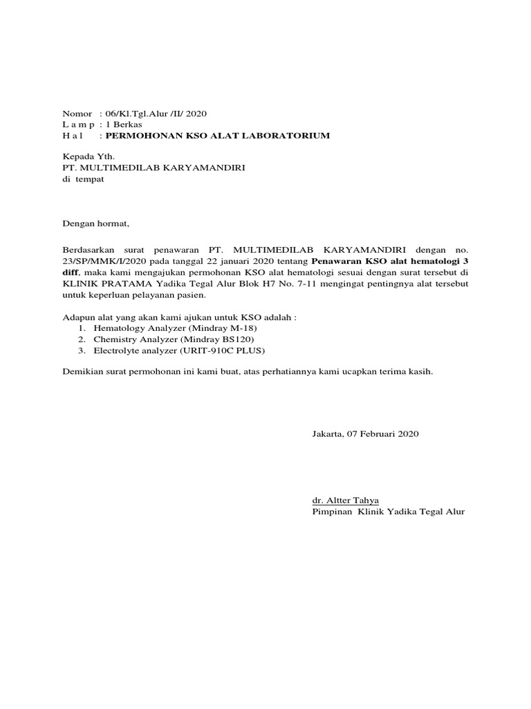 Surat Permohonan KSO LAB | PDF