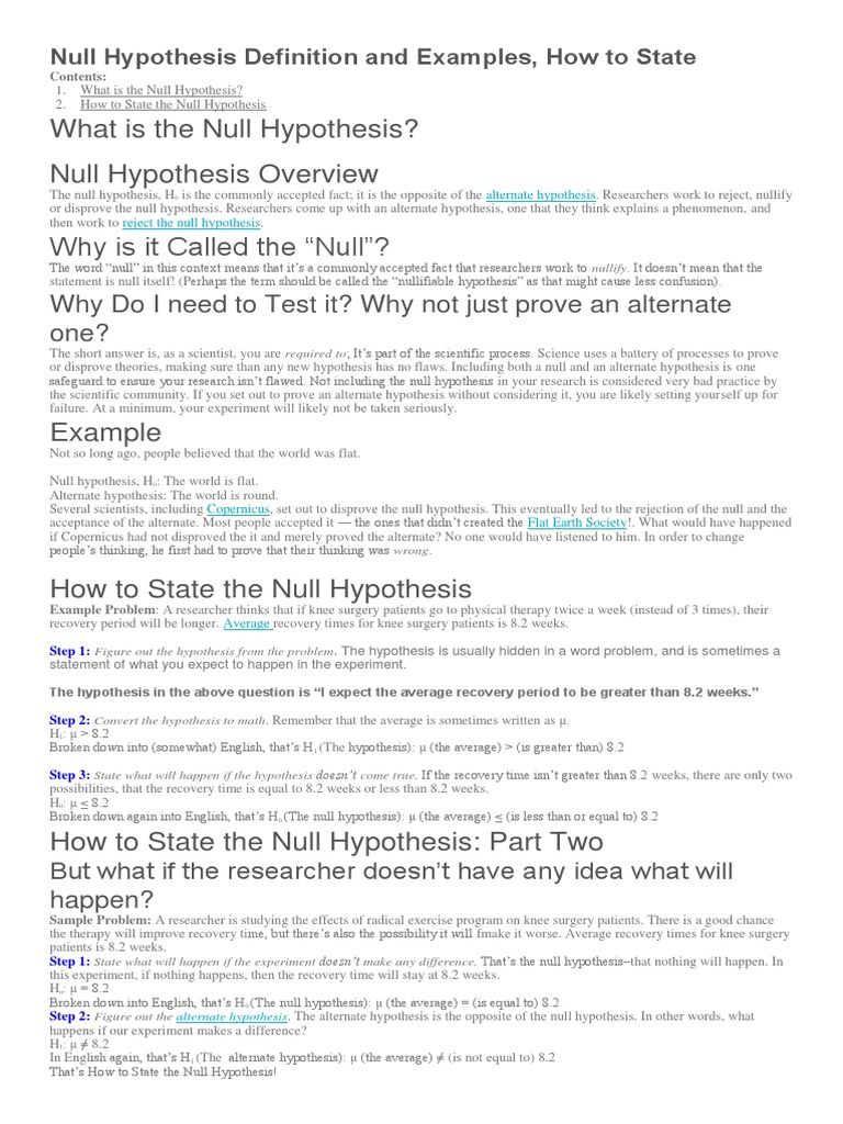 Null Hypothesis Definition and Examples | PDF | Null Hypothesis ...