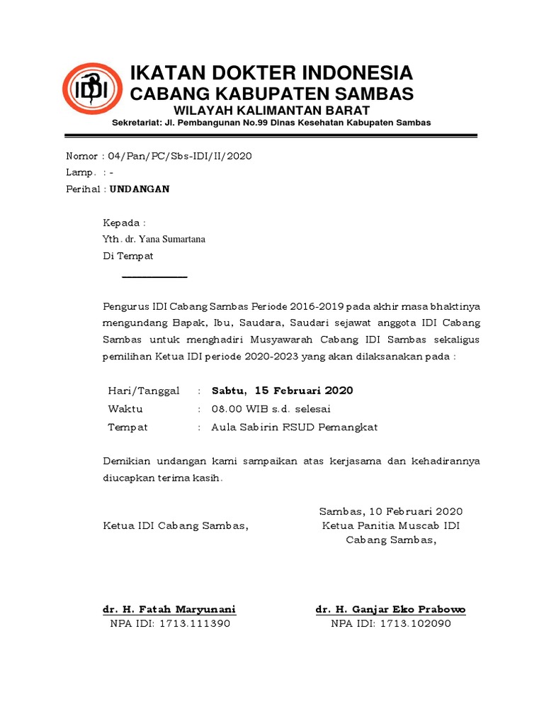 Undangan Muscab IDI Sambas 2020 | PDF