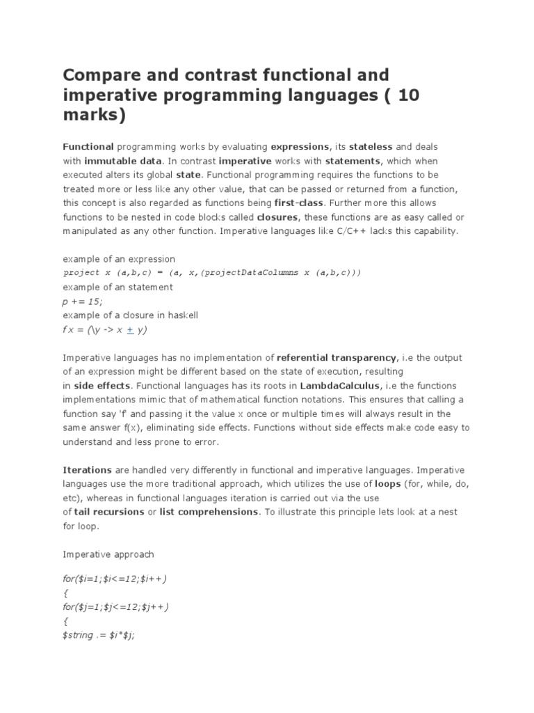 Compare and Contrast Functional and Imperative Programming Languages ...