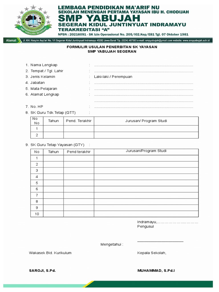 Formulir Usulan Penerbitan SK Yayasan | PDF | Karier & Perkembangan | Bisnis