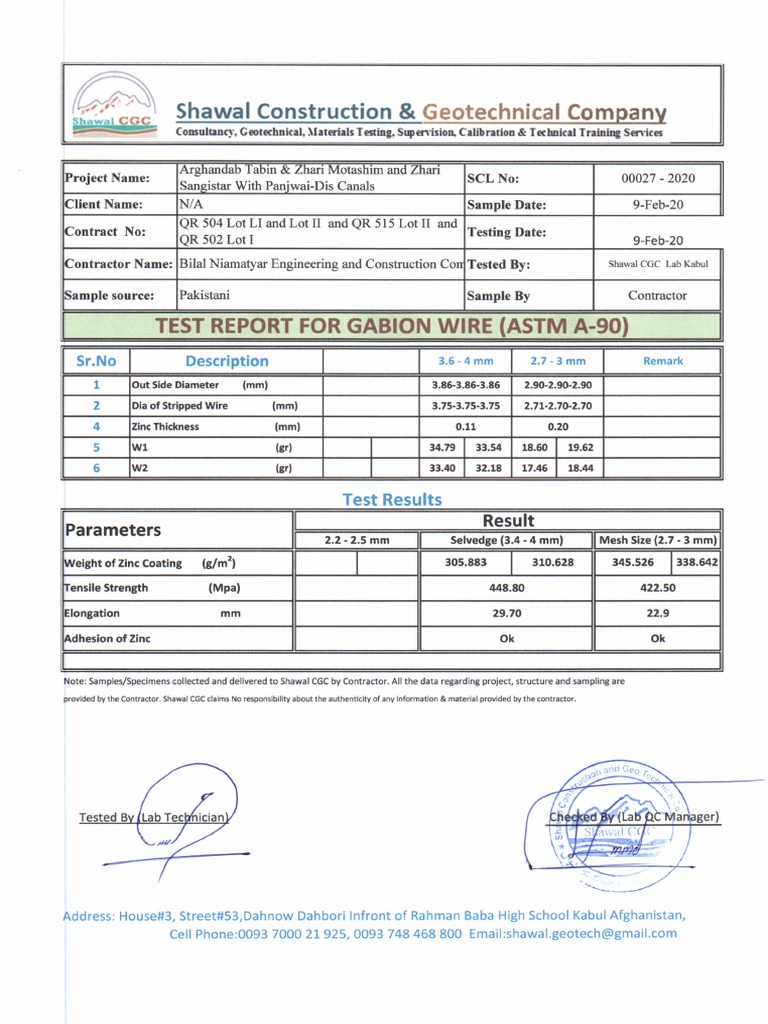 Gabion Wire Test Results | PDF