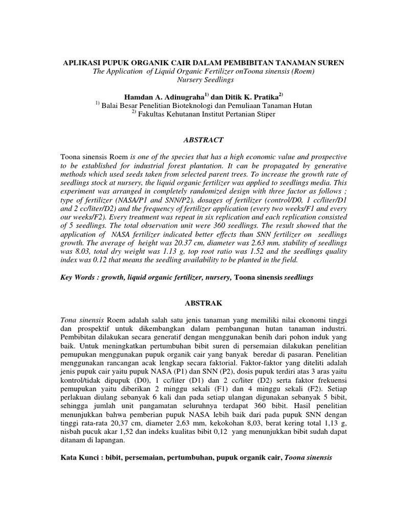 Aplikasi Pupuk Organik Cair Dalam Pembibitan Tanaman Suren | PDF ...