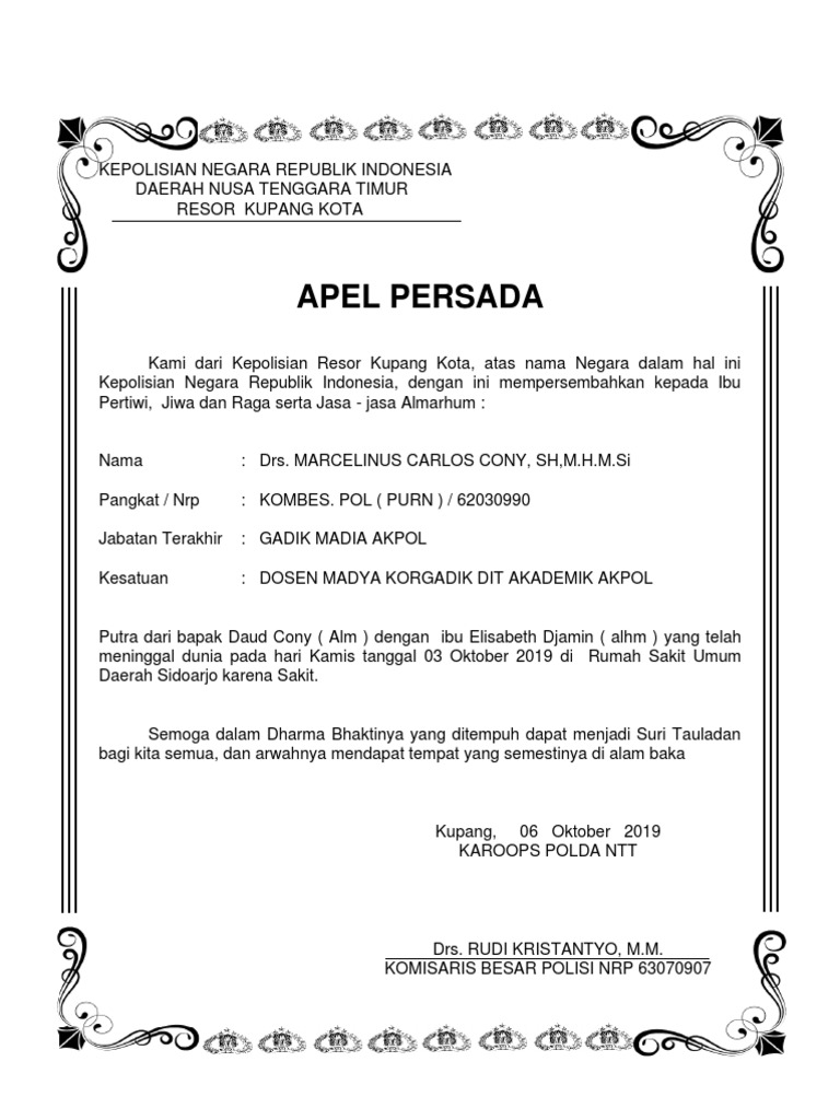 Apel Persada untuk Drs. Marcelinus Cony | PDF