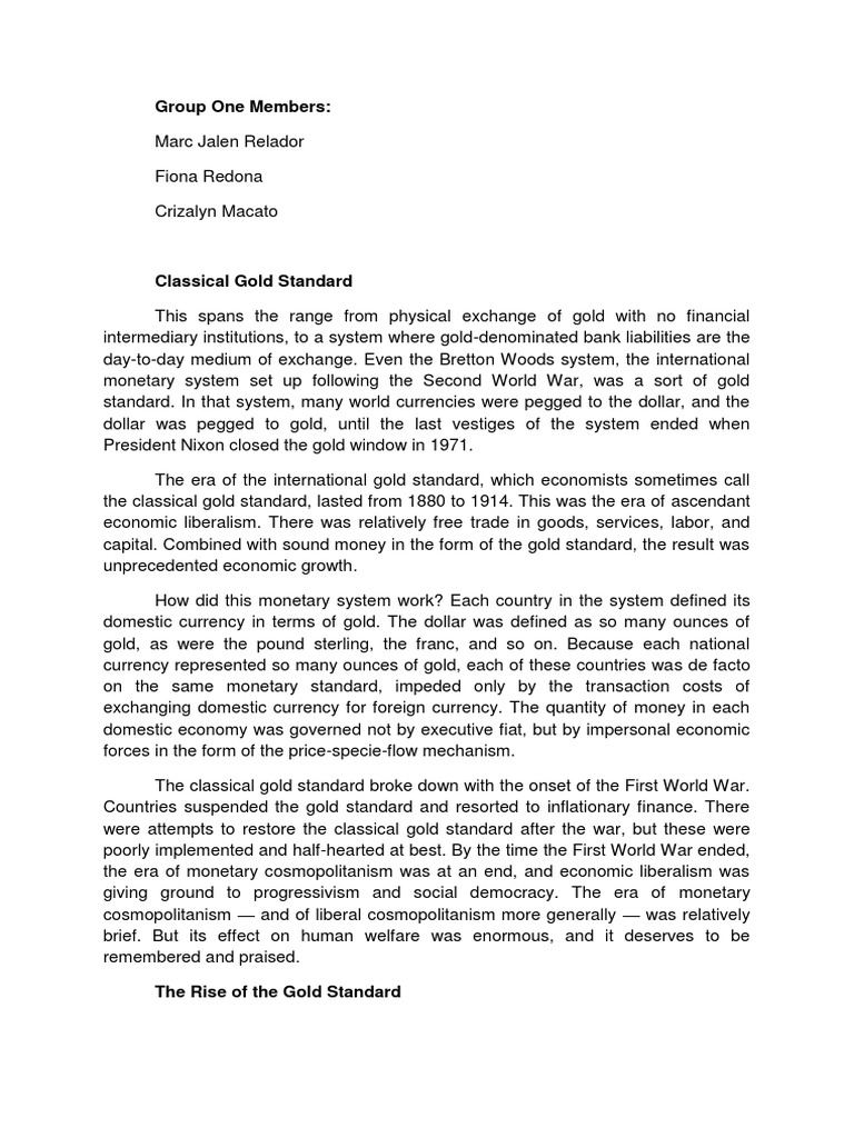 History of the Gold Standard | PDF | Bretton Woods System | Gold Standard
