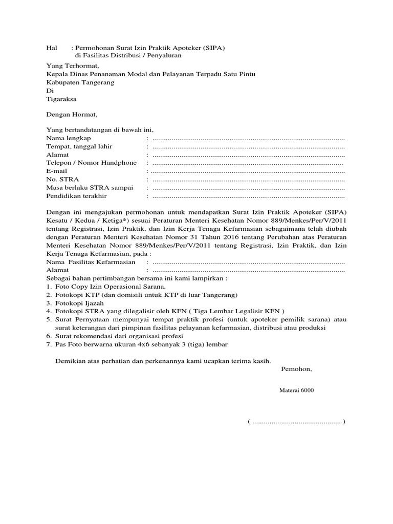Formulir Pengajuan Sipa Distribusi | PDF