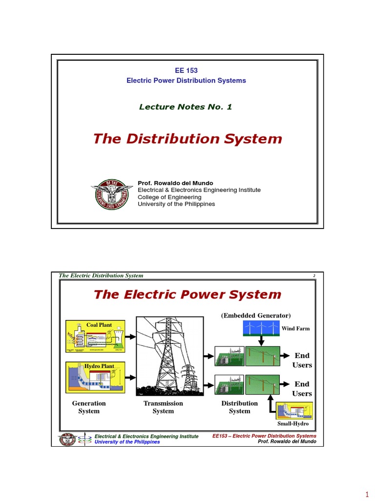 EE153 Notes No. 1 - The Electric Distribution System PDF | PDF ...