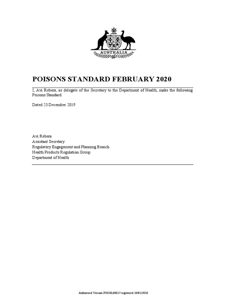 Poisons Standard February 2020 Overview | PDF | Chemicals | Wellness