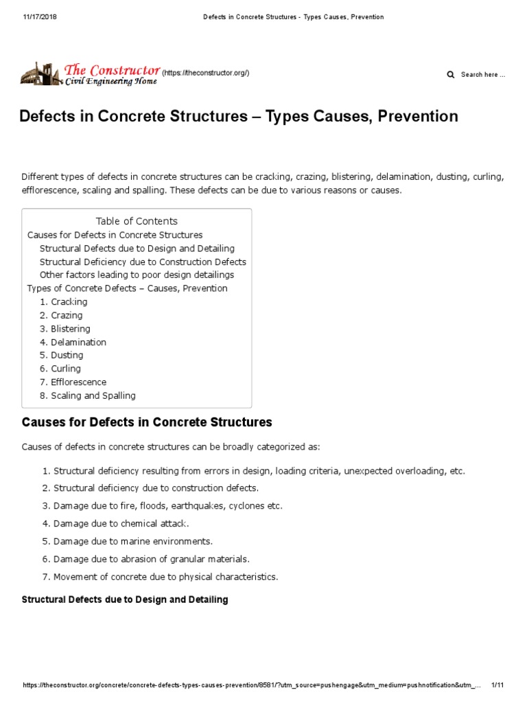 Defects in Concrete Structures - Types Causes, Prevention PDF | PDF ...