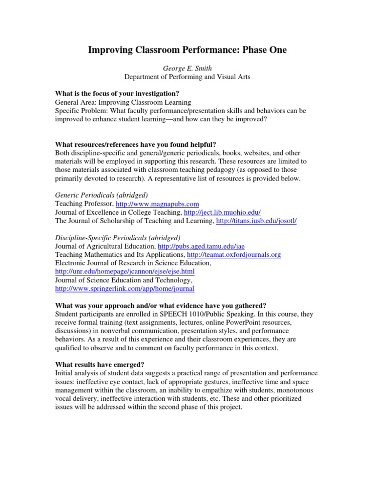 Improving Classroom Performance | PDF | Credibility | Institutional ...