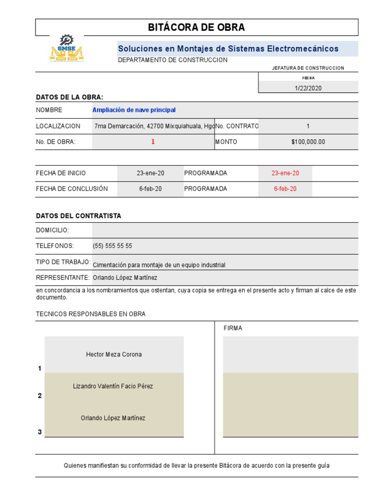 Bitacora de Obra Formato | PDF | Naturaleza