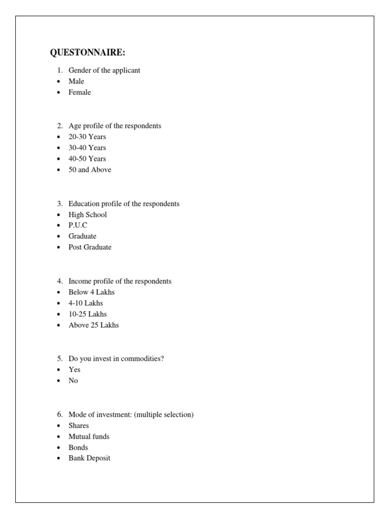 Investment Questionnaire Overview | PDF | Risk | Investment Fund