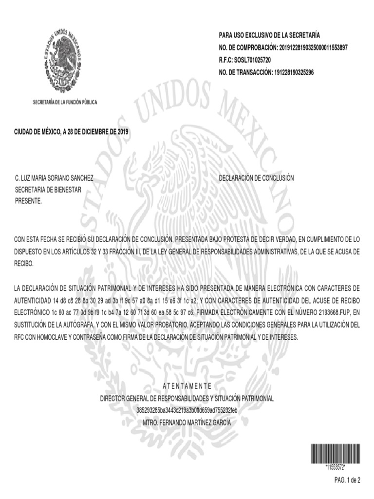 Acuse (Declaracion Conclusion) | PDF | México | Gobierno