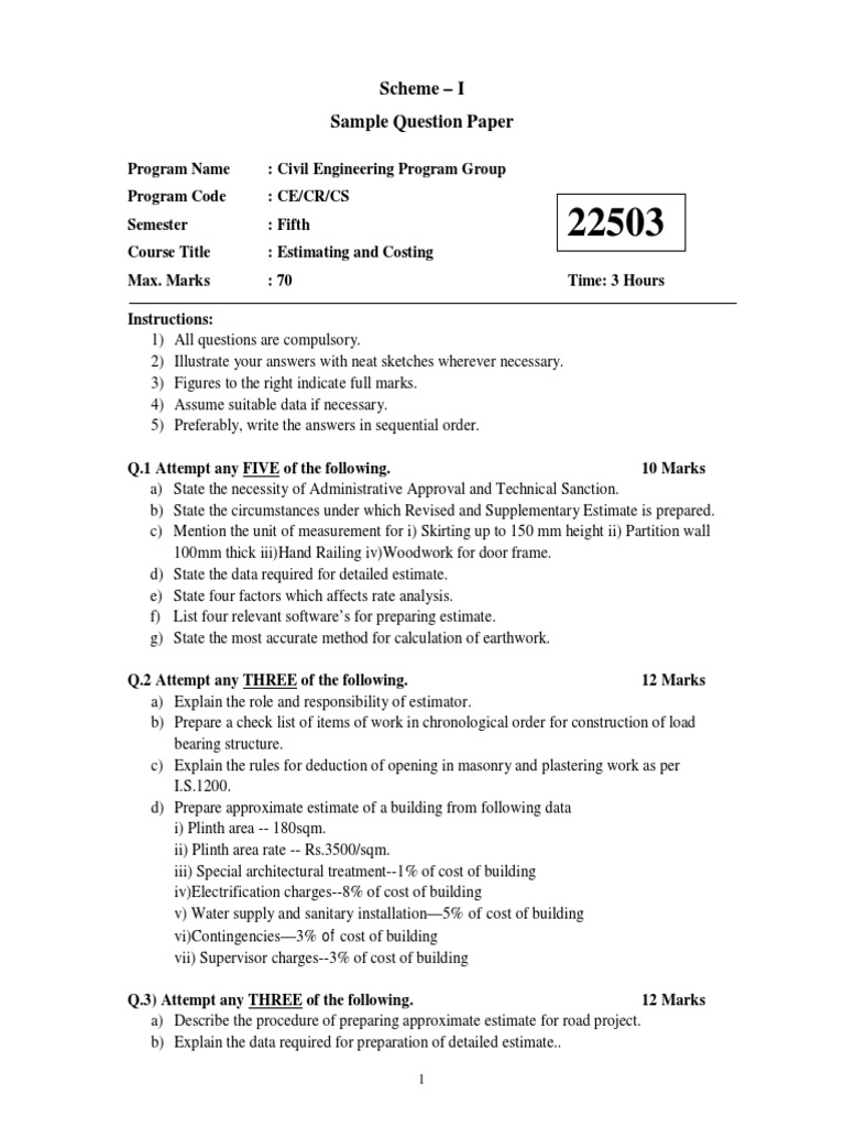 Estimating and Costing-Sample-Question-Paper (Msbte-Study-Resources ...
