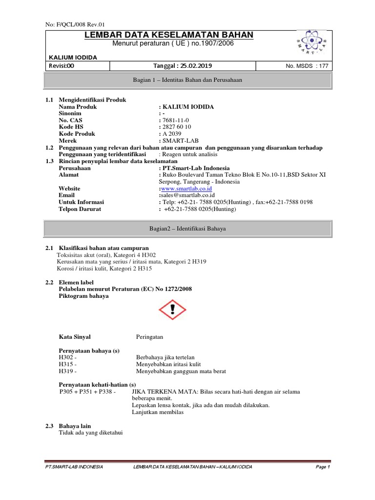 MSDS Kalium Iodida dan Bahayanya | PDF