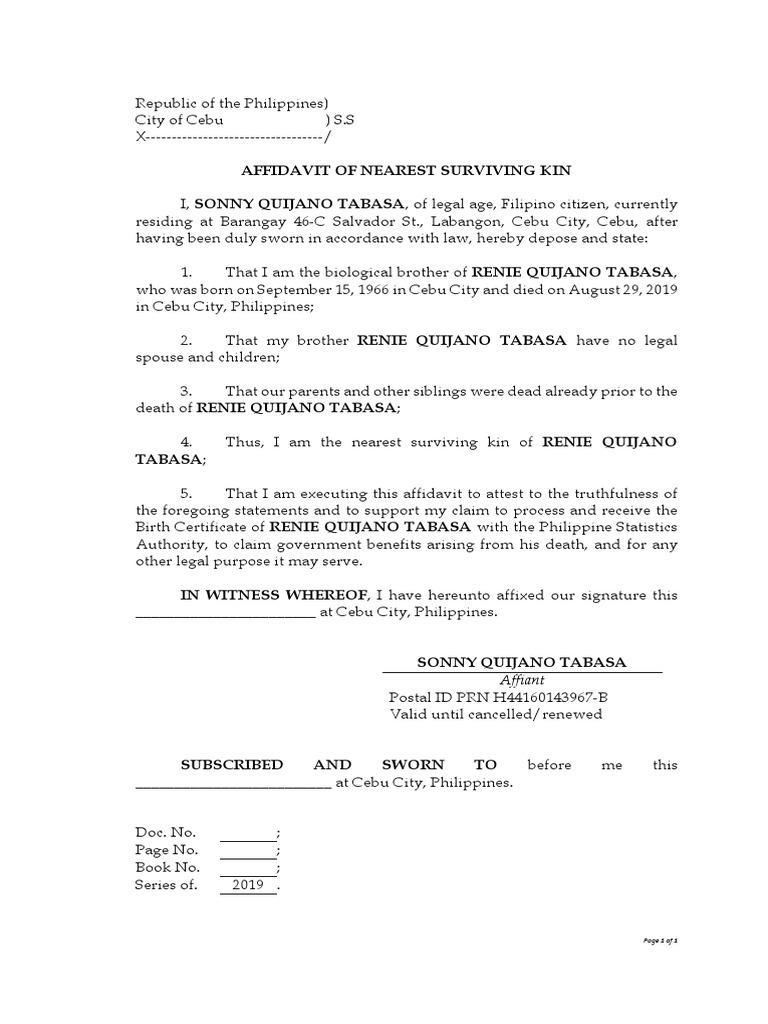 Affidavit of Nearest Kin (Tabasa) | PDF