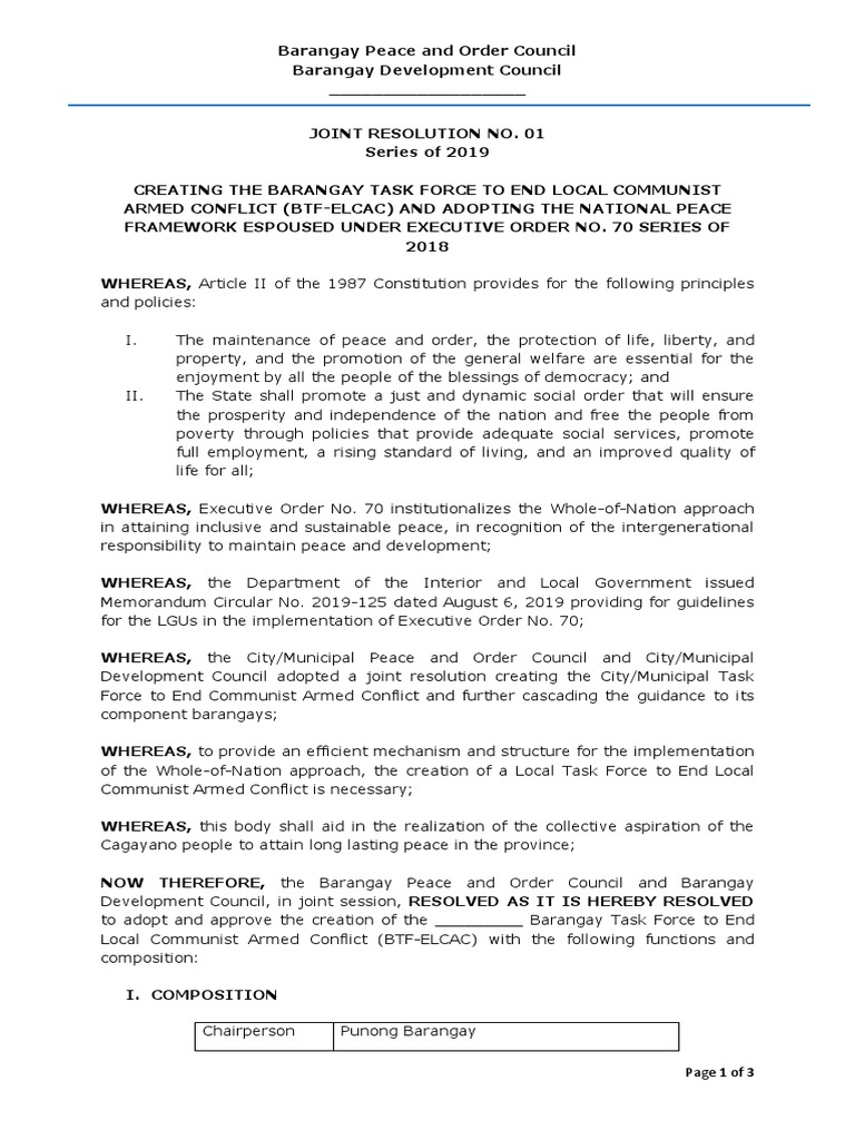 Elcac Barangay Task Force | PDF | Peace | Social Institutions