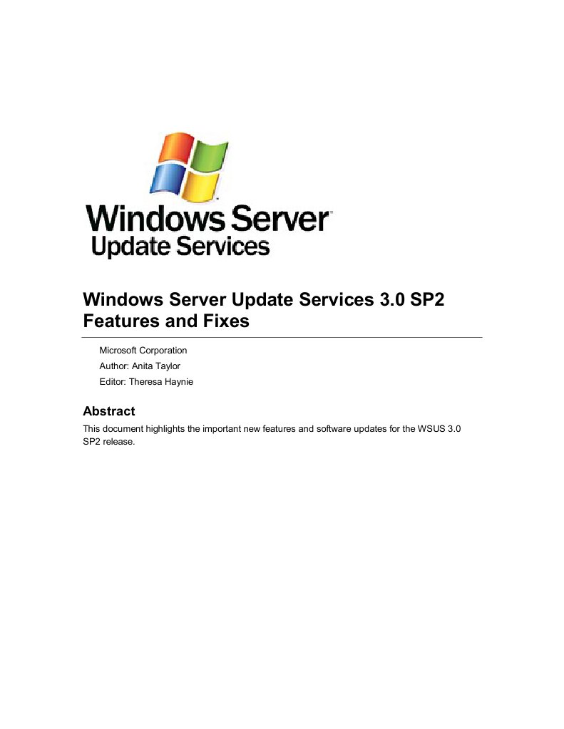 Windows Server Update Services 3.0 SP2 Features and Fixes | PDF ...