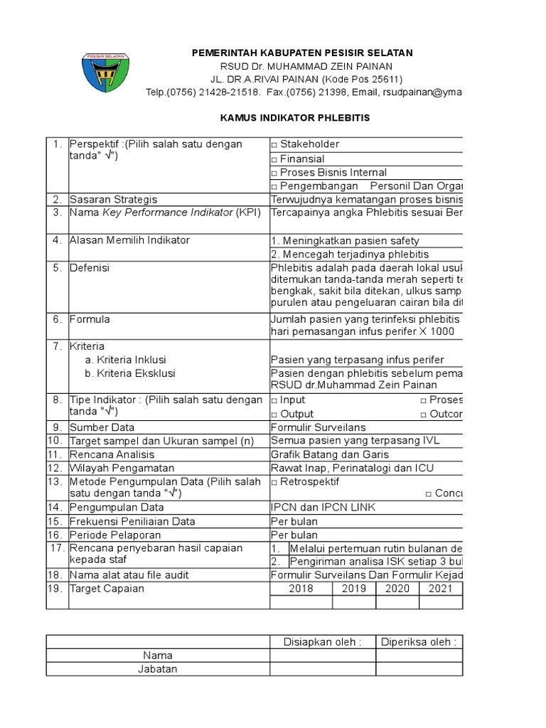 Kamus Indikator Plebitis | PDF
