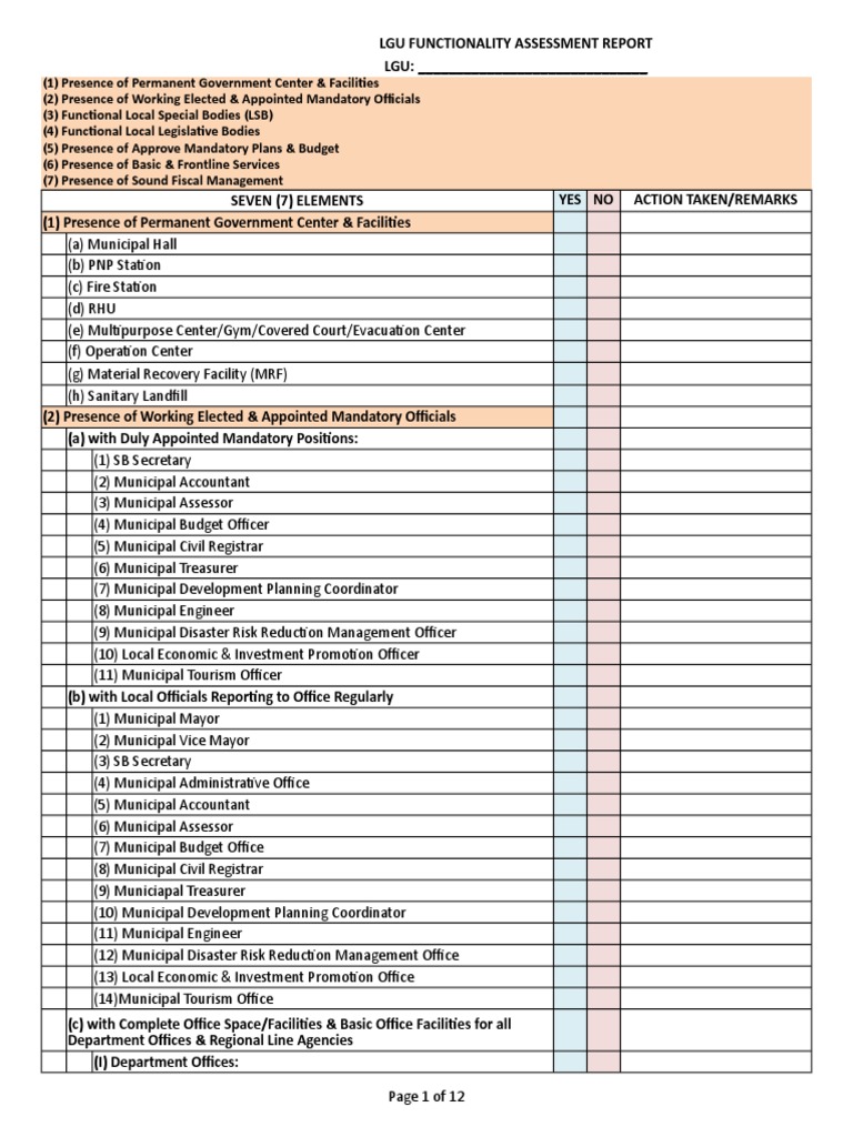 LGU Functionality Assessment Report | PDF | Government | Public Sphere