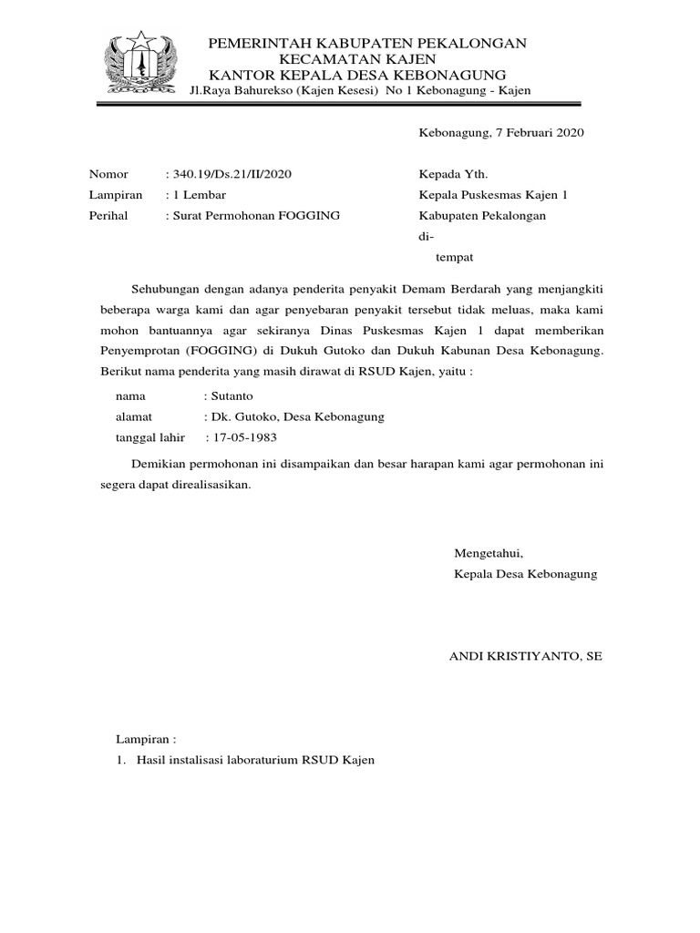 Surat Permohonsn FOGGING | PDF