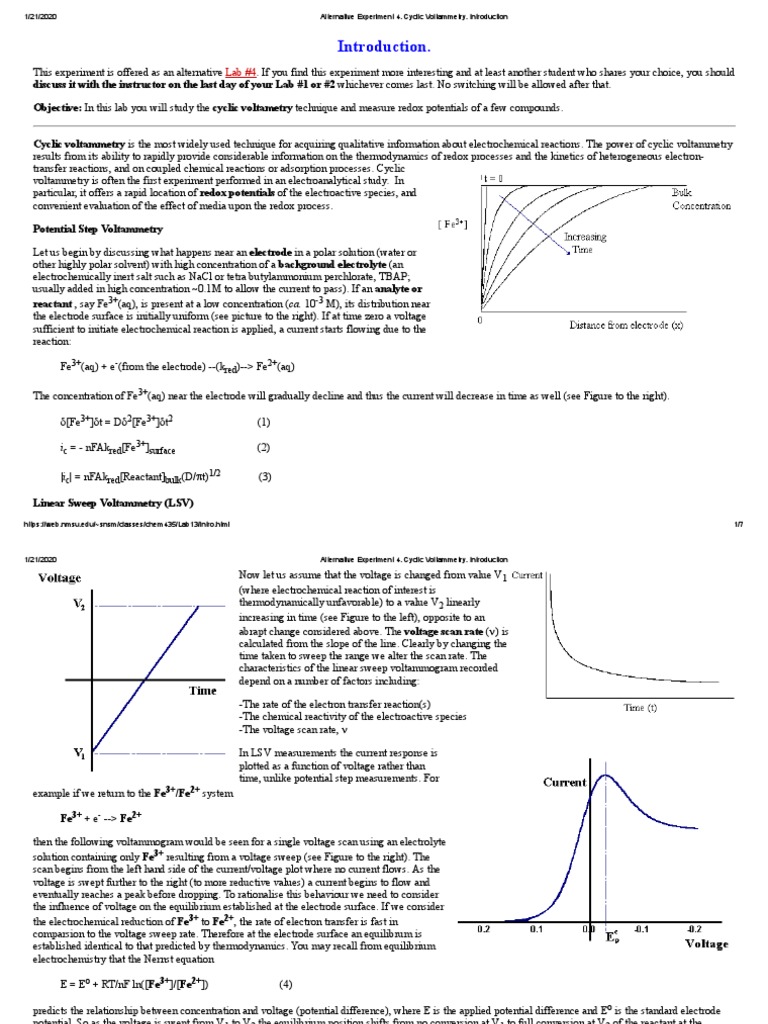Alternative Experiment 4. Cyclic Voltammetry. Introduction | PDF ...