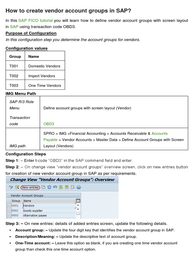 How To Create Vendor Account Groups in SAP | PDF