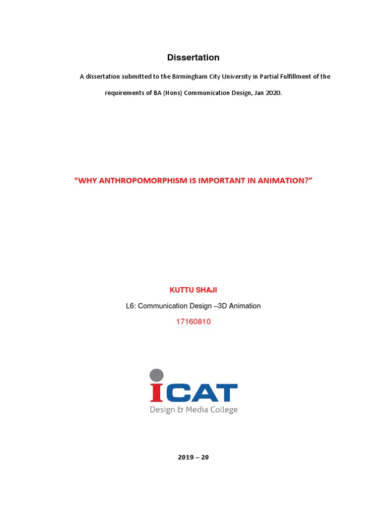 Kuttu 17160810 Dissertation | PDF | Anthropomorphism | Animation
