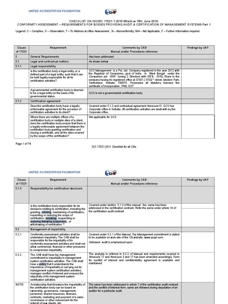 17021-1-2015 - Checklist - Final | PDF | Competence (Human Resources ...
