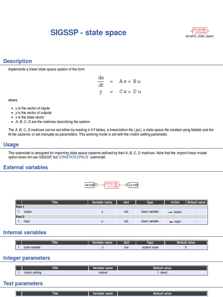 State Space Amesim | PDF | Matrix (Mathematics) | Parameter (Computer Programming)
