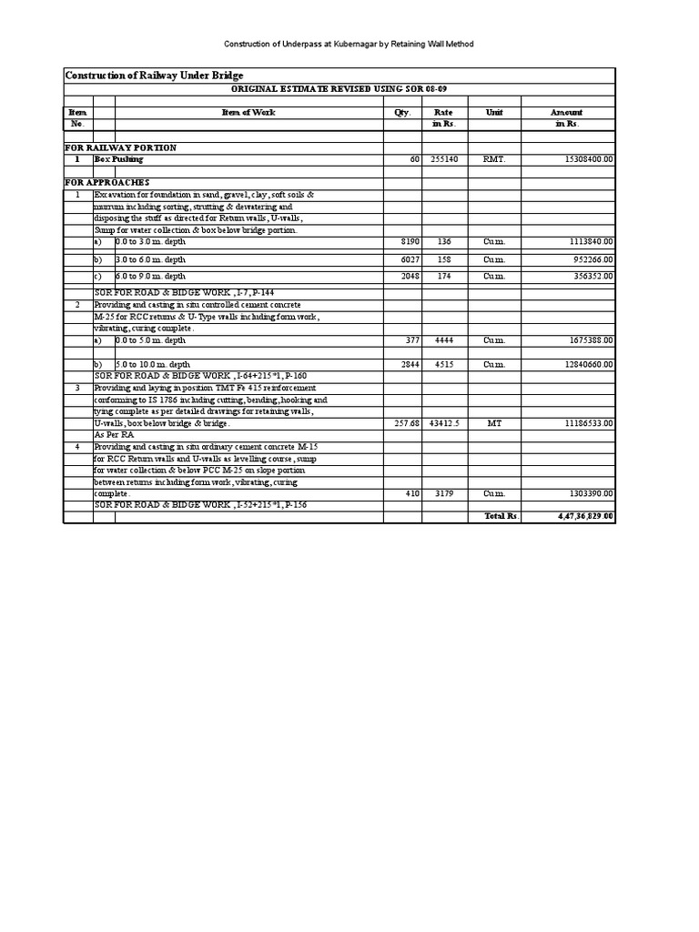 Retaining Wall U Wall Type Estimate With Box Pushing | PDF | Concrete ...