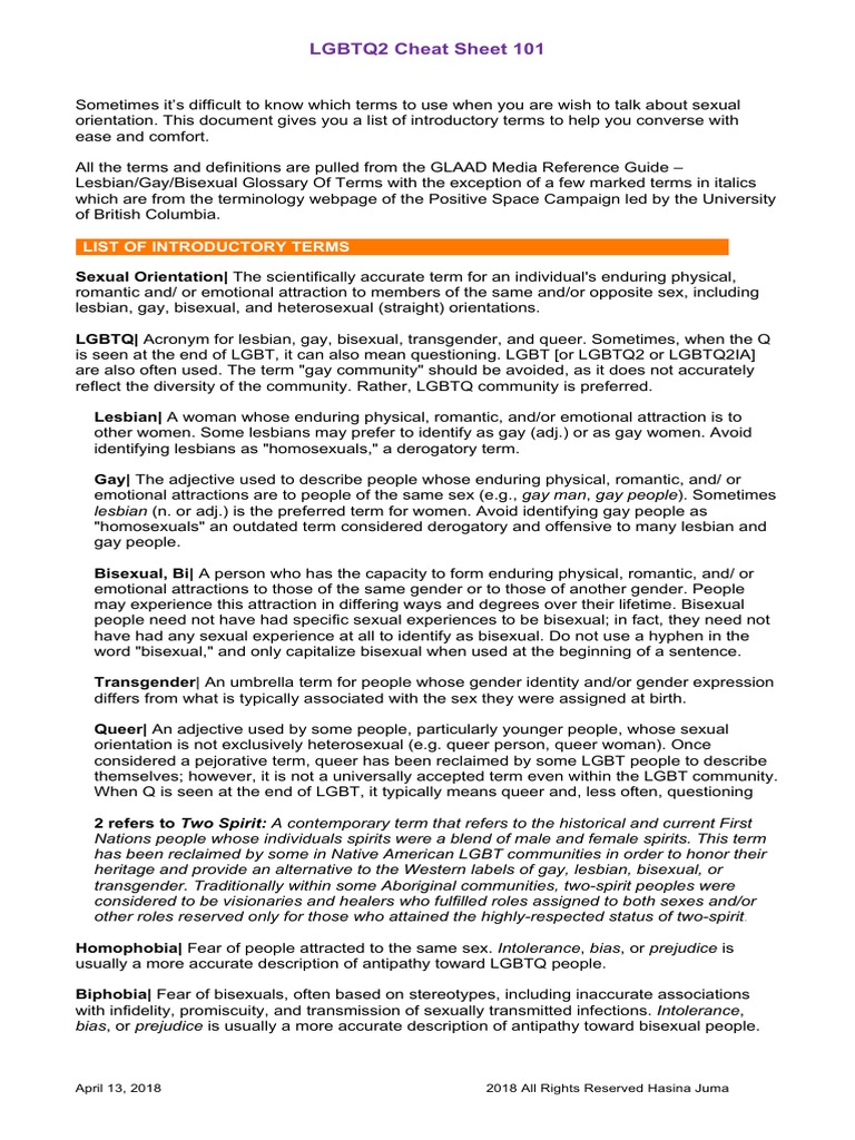LGBTQ Cheat Sheet 101 | PDF | Lgbt | LGBTQIA+ Studies