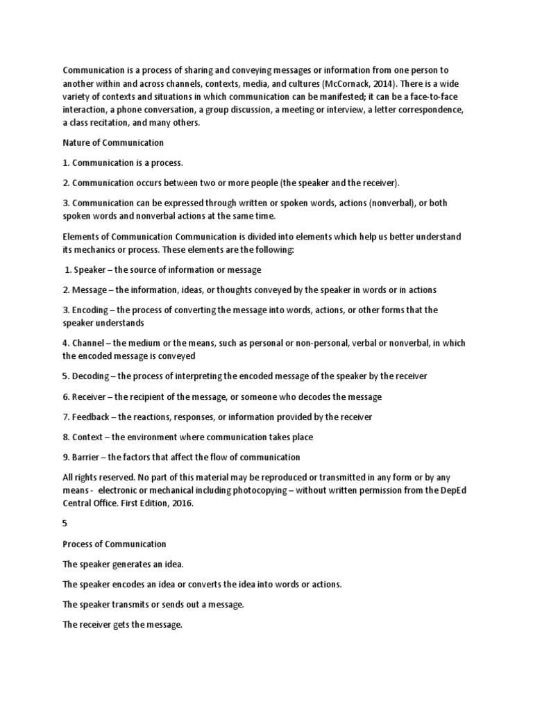 Communication Is A Process of Sharing and Conveying Messages or ...