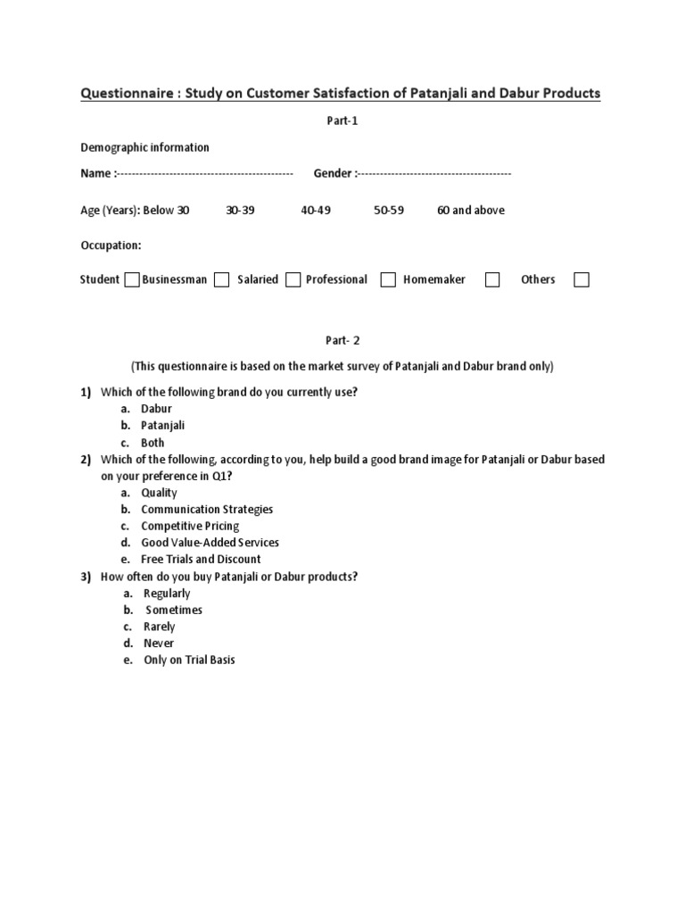 Customer Satisfaction Survey: Patanjali vs Dabur | PDF | Self-Improvement