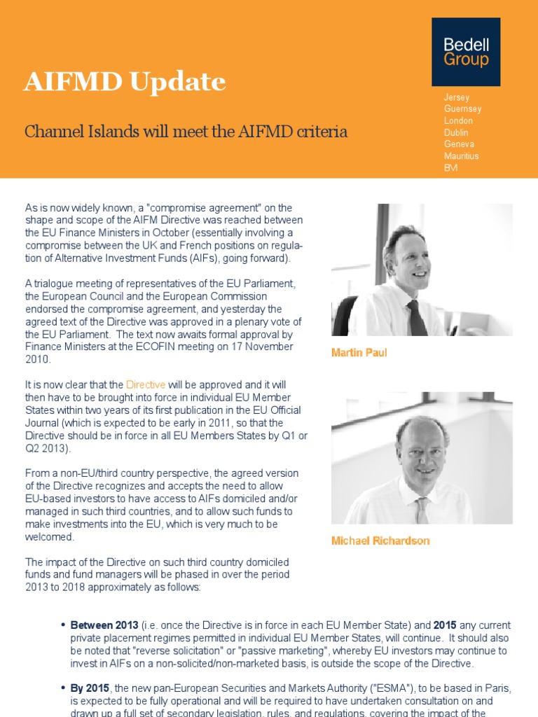 Channel Islands Will Meet Aifmd Criteria | PDF | Government | Investing