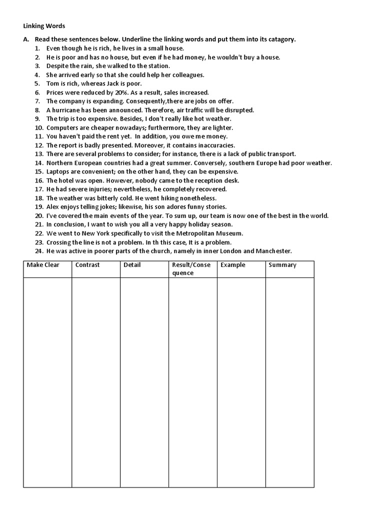 1 Linking Words - Exercise PDF | PDF