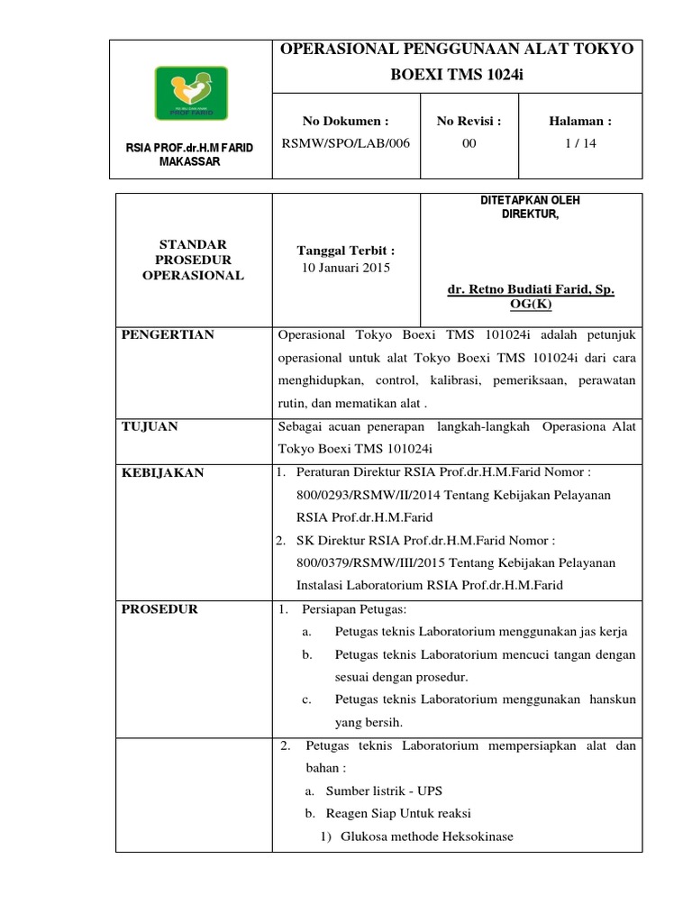 SOP Alat Tokyo Boexi TMS 1024i | PDF | Sains & Matematika