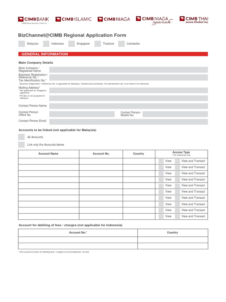 CIMB BizChannel Application Form | PDF | Debit Card | Fee